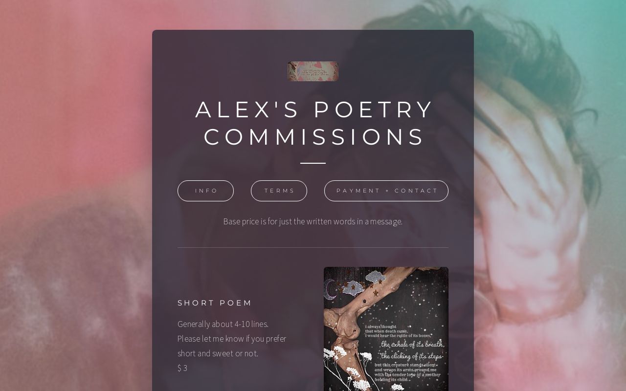 alex’s poetry commissions